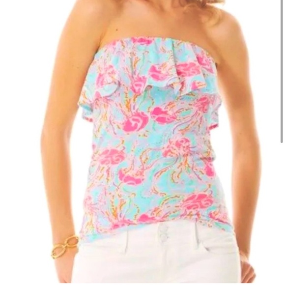 Lilly Pulitzer | Tops | Lilly Pulitzer Wiley Jellyfish Strapless Ruffle ...